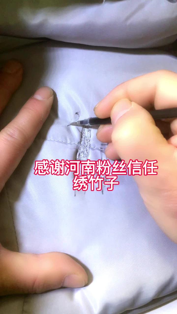 感谢河南粉丝信任。羽绒服后背破口绣补竹子。#补衣服破洞 #破洞...