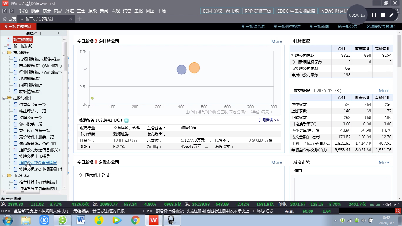 【Wind教程】越盦出品-怎样在Wind金融终端中查看新三板精选层企业