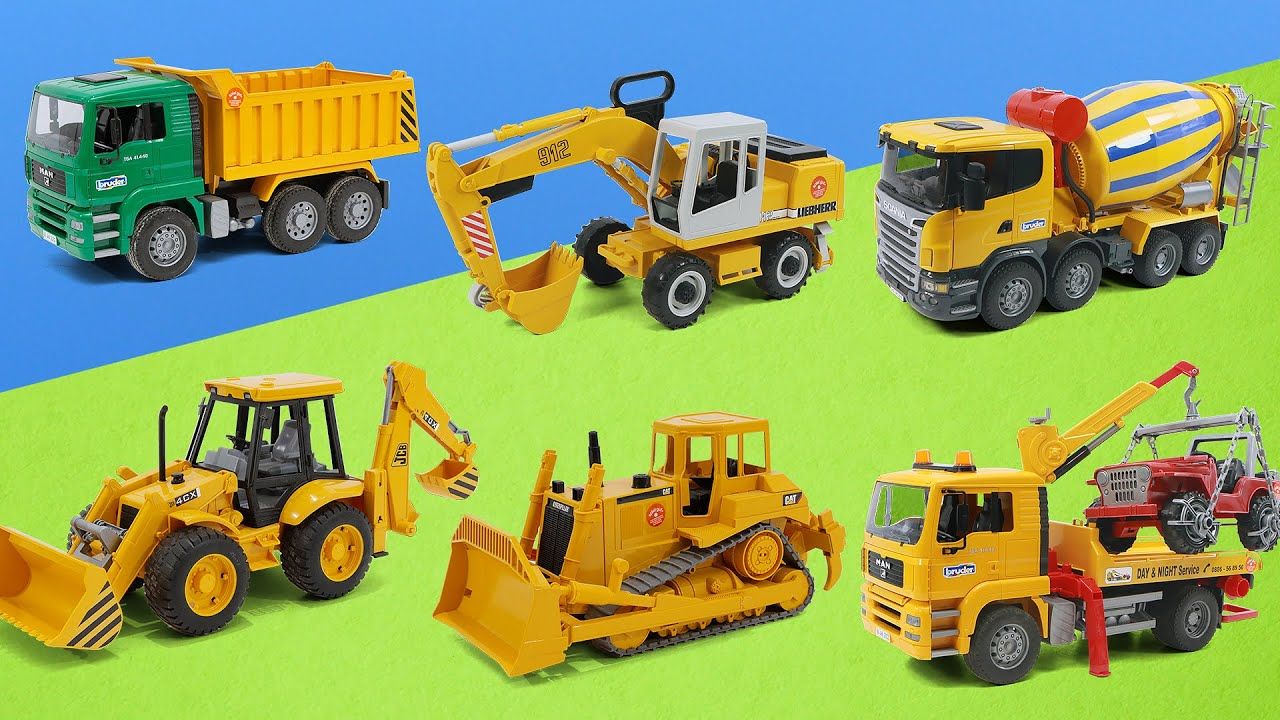 6款工程车玩具集合,推土车、自卸车、拖车!