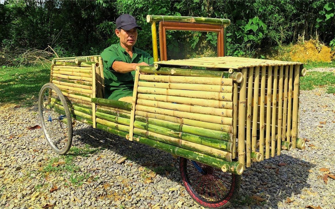 捡到一辆报废自行车,用竹子改造成拉风战车,开在路上回头率爆表