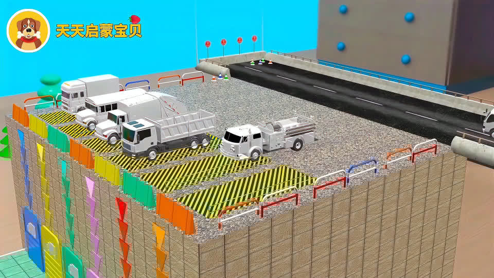 工程车玩具:停车场来了好多没上色的工程车