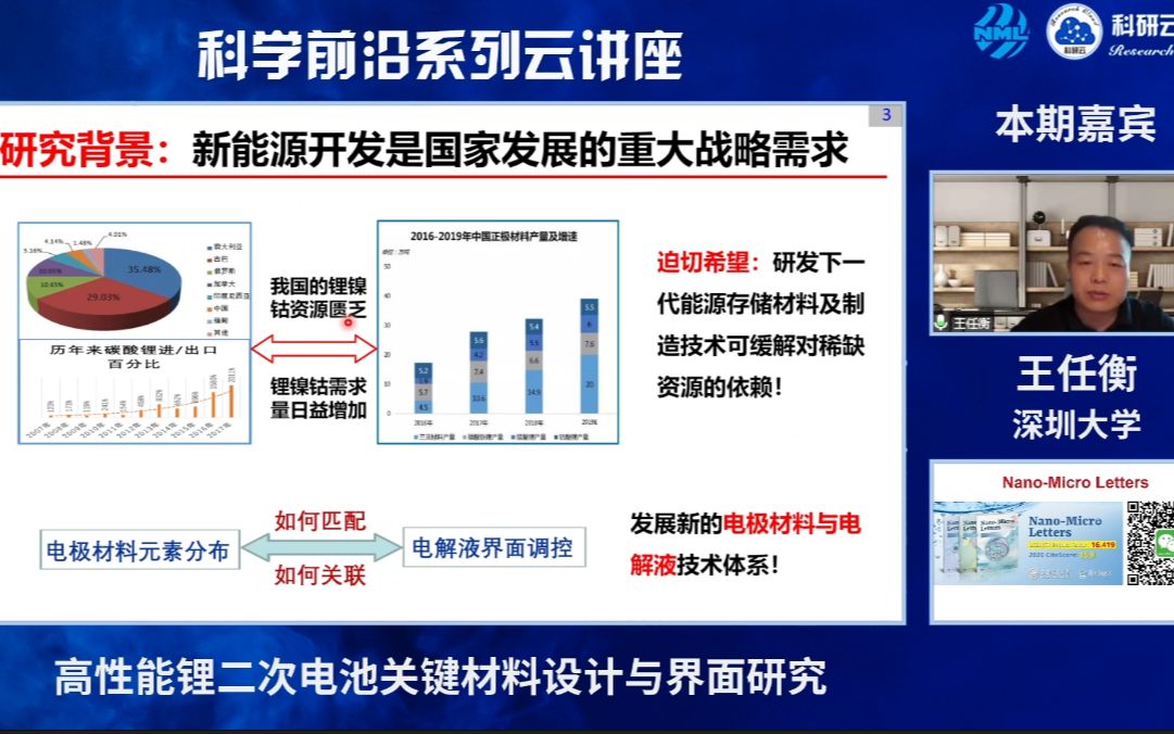 深圳大学 王任衡-高性能锂二次电池关键材料设计与界面研究