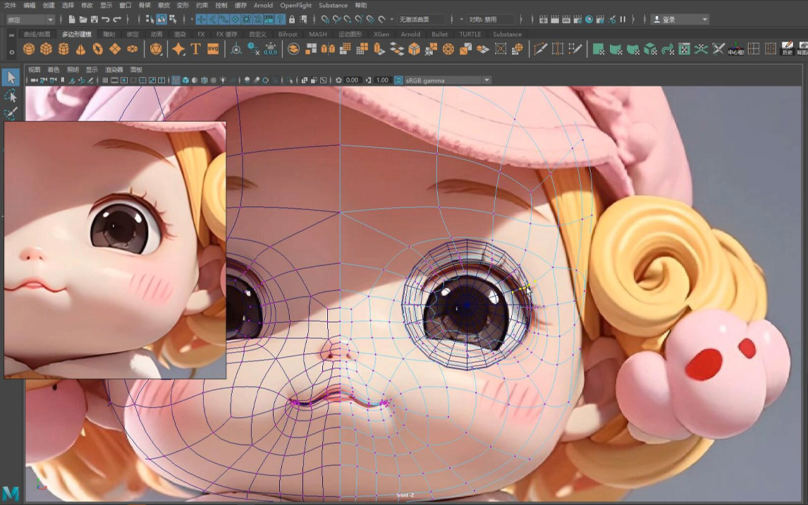 【Maya建模】卡通动漫人物小萌妹建模全流程(模型制作 uv展分 贴图...