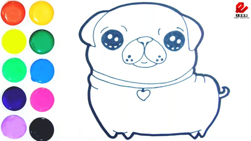 小可爱的小狗狗、哈巴狗怎么画?少儿简笔画着色涂色涂鸦填色教程