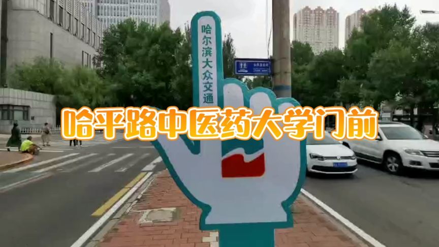 哈平路中医药大学门前注意人行横道礼让行人!