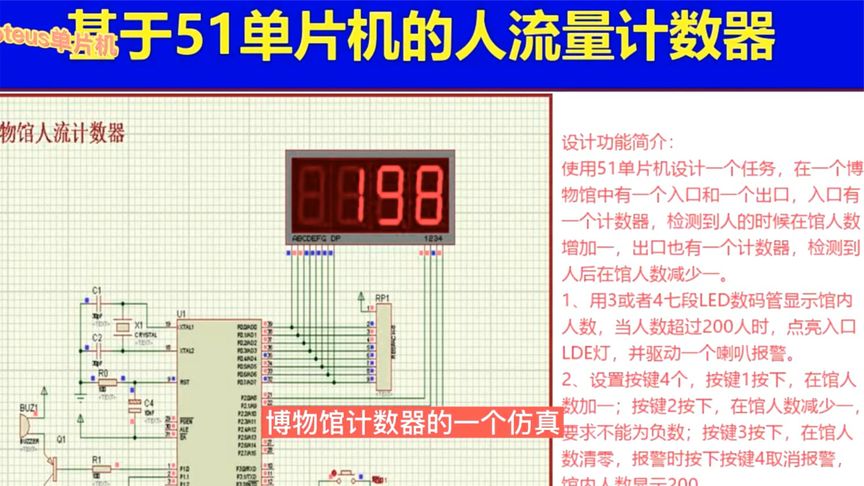 单片机proteus博物馆人流计数器人流量统计设计