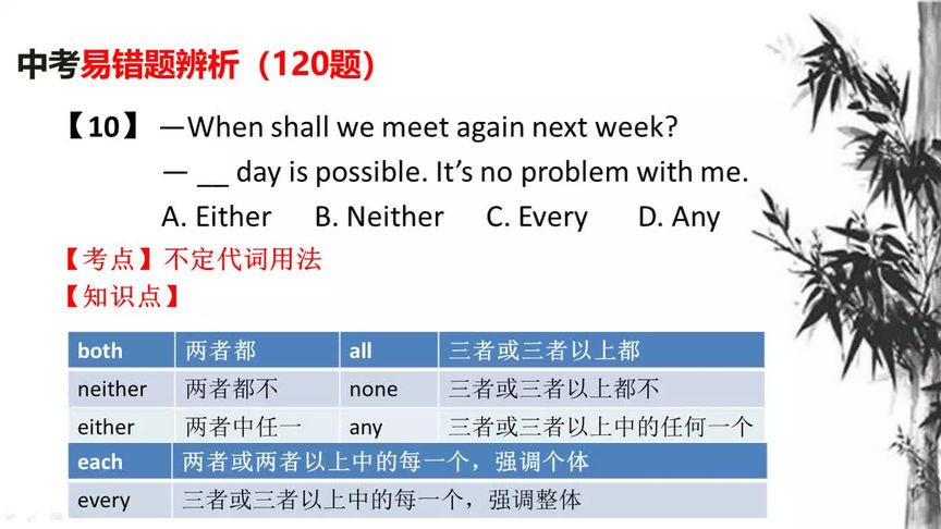 中考英语易错题辨析10:关于两者和三者及以上的不定代词用法