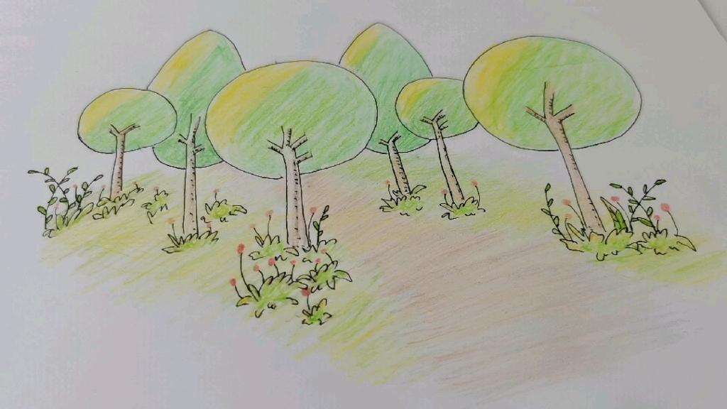 【手绘彩铅风景画】非常简单的简笔画,如何用简单的圆形画一个好看...