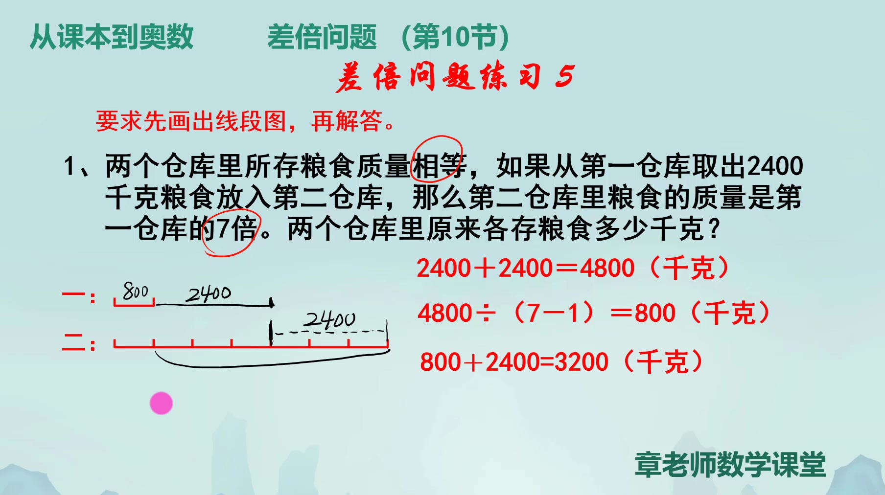 【差倍问题】练习5:关键是求出两个量倍数差所对应的数量差