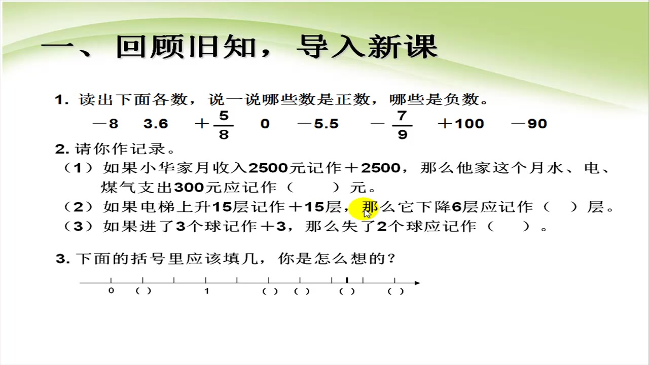 人教版数学六年级下册1.2《用数轴表示负数》