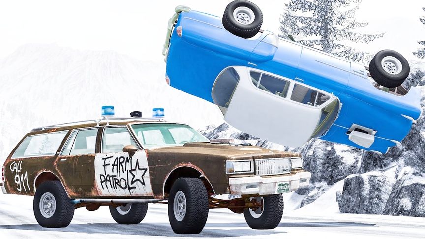 BeamNG:警车开足马力机动追赶疯狂的小轿车,这画面够酸爽(39)