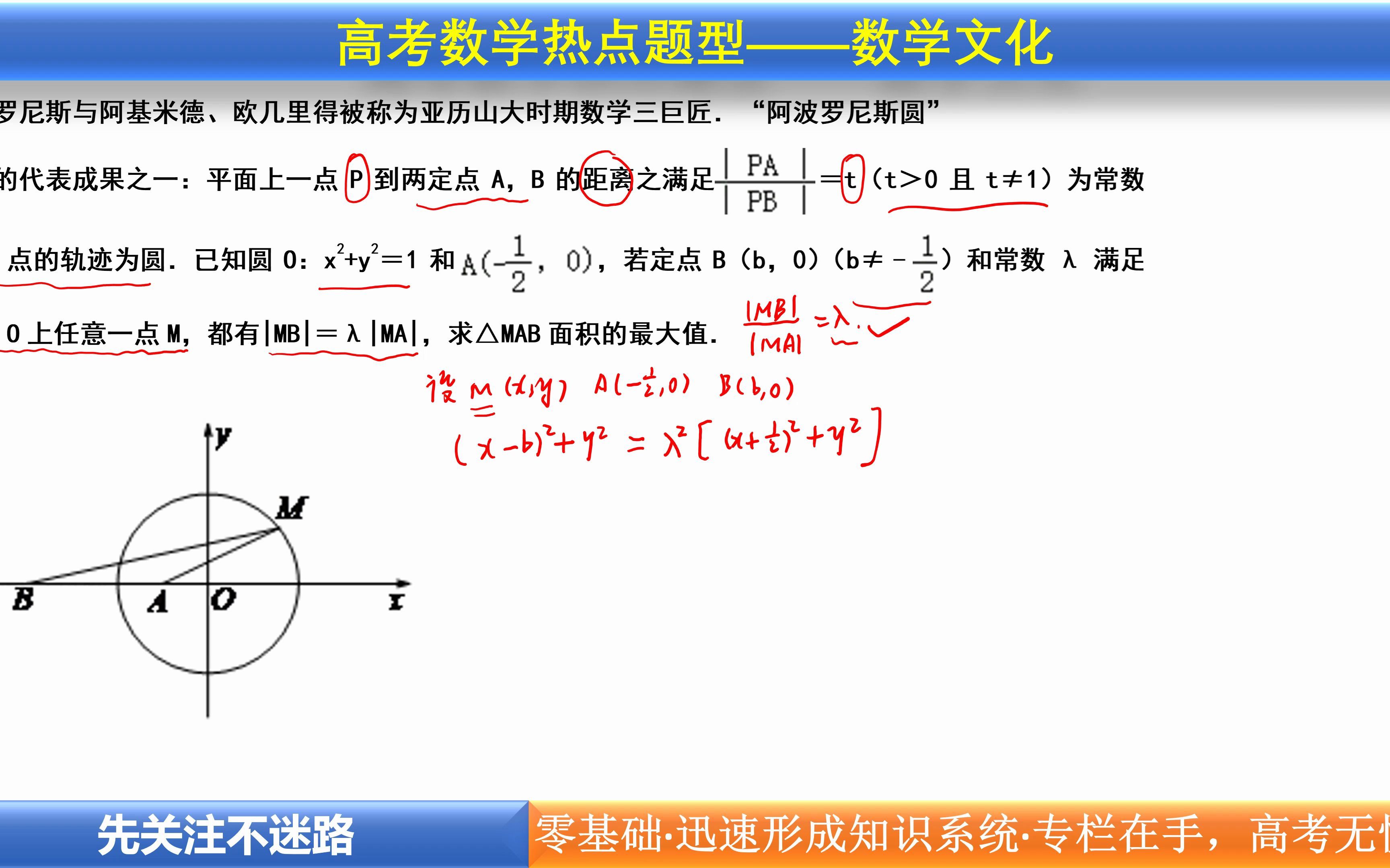 第042课阿波罗尼斯圆(阿氏圆)问题!高考数学数学文化与几何动点最值...