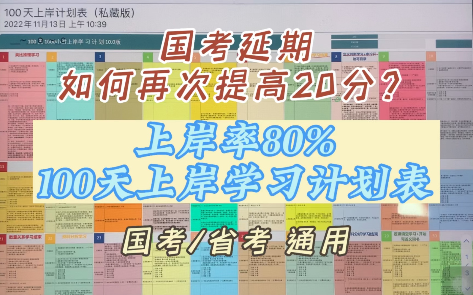 国考和省考通用的 100天上岸学习计划表 上岸率达到80% 提高20分靠...