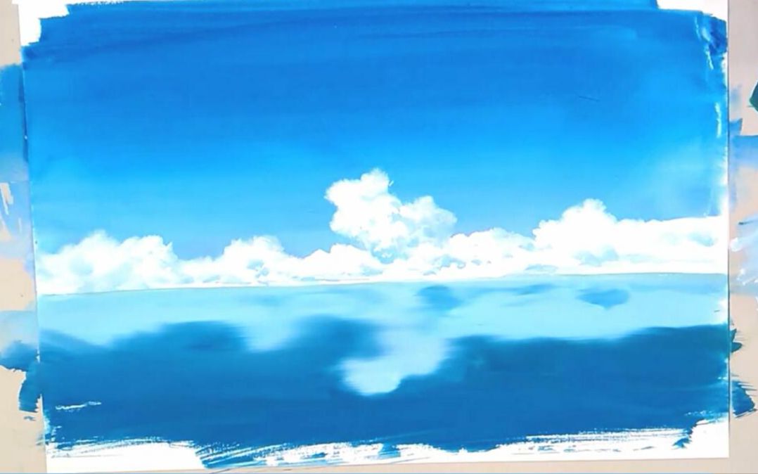 【水粉】天空与海 海报彩色动画背景 卡通背景的风格 纠结的问题来了,...