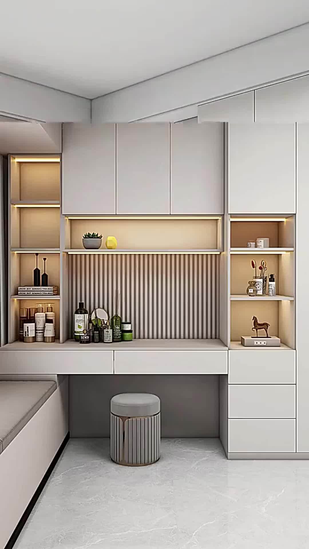 #装修 现代简约卧室床尾做柜加梳妆台,效果超棒!