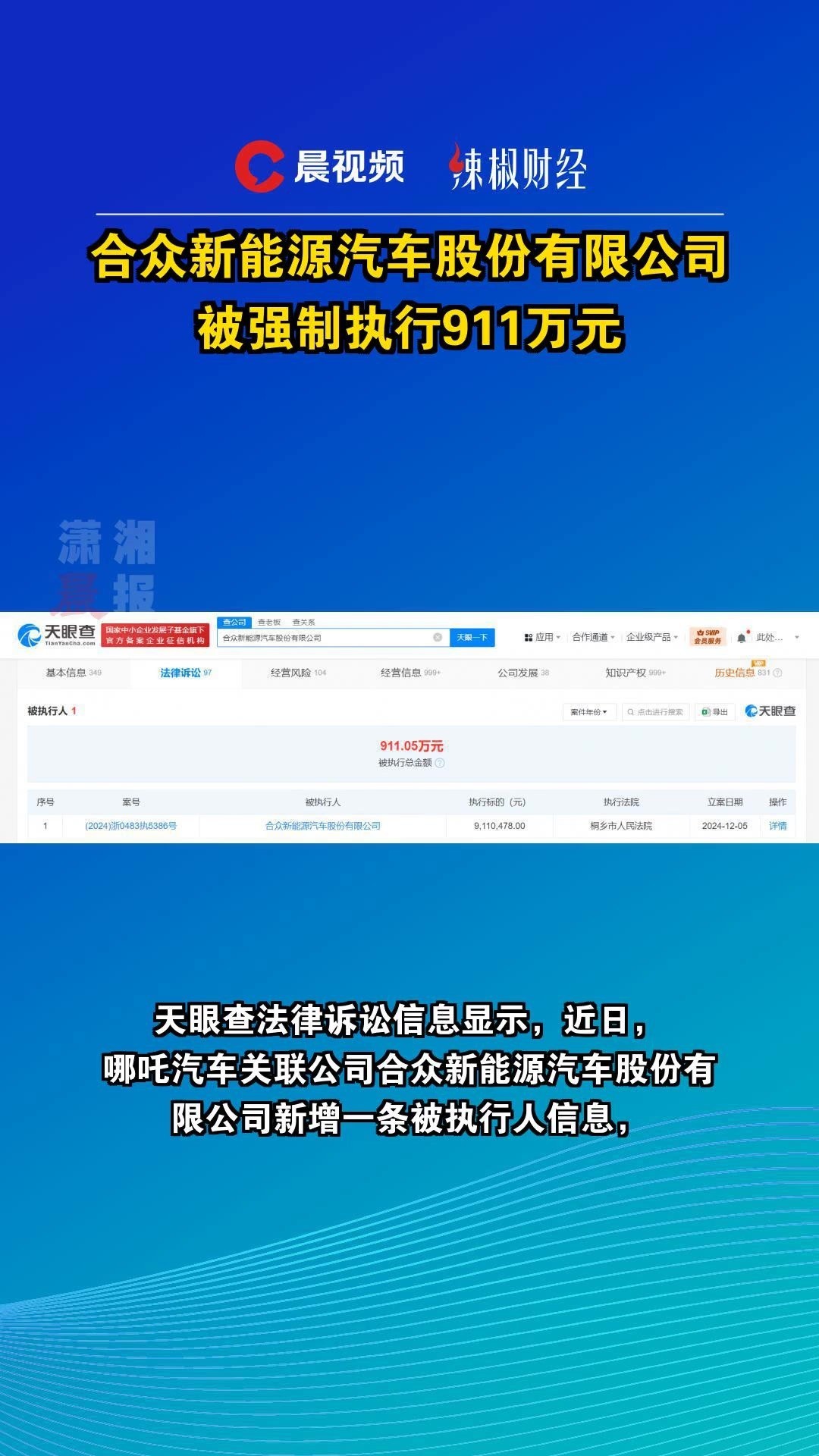 合众新能源汽车股份有限公司被强制执行911万元