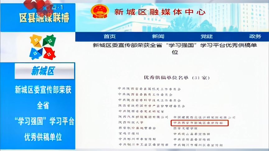 新城区委宣传部荣获全省“学习强国”学习平台优秀供稿单位
