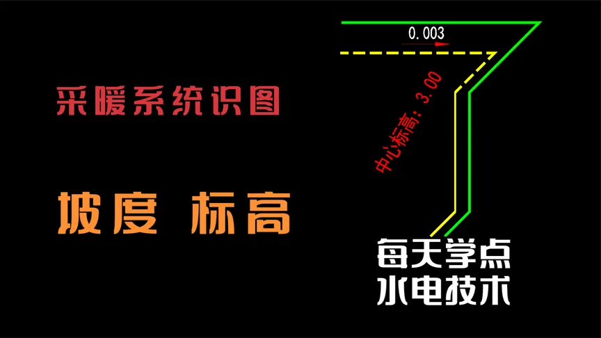 水电识图|采暖供回水干管安装,标高与坡度识图的方法