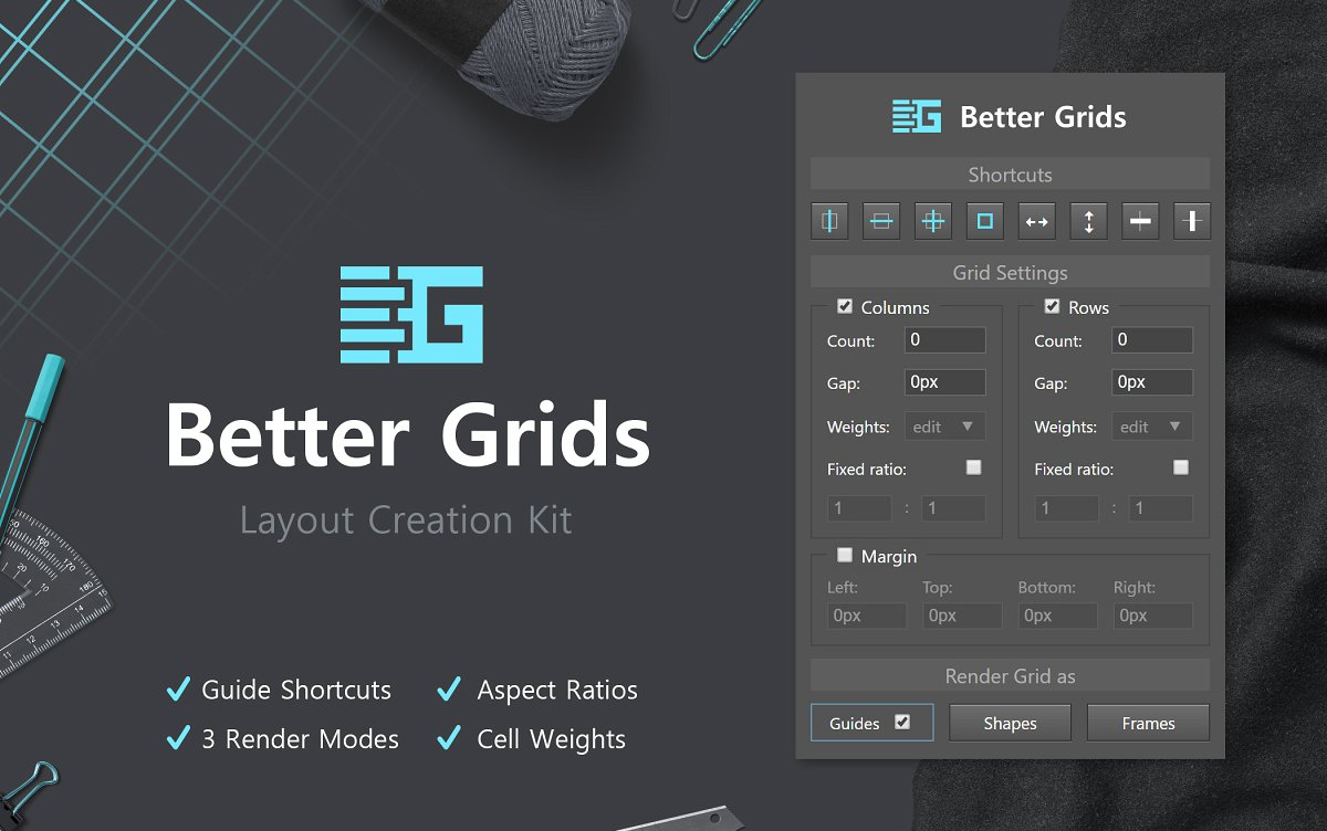 PS插件-网格布局辅助线参考线创建扩展插件