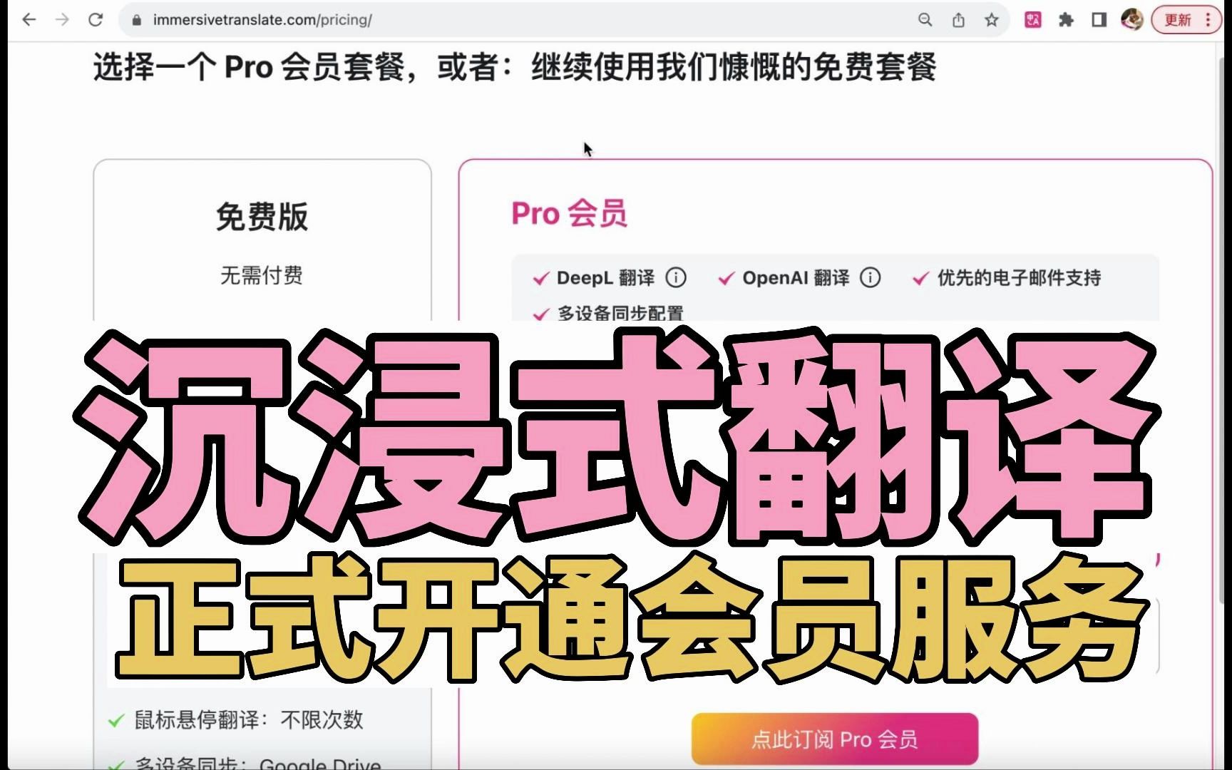 沉浸式翻译|开通Pro会员服务