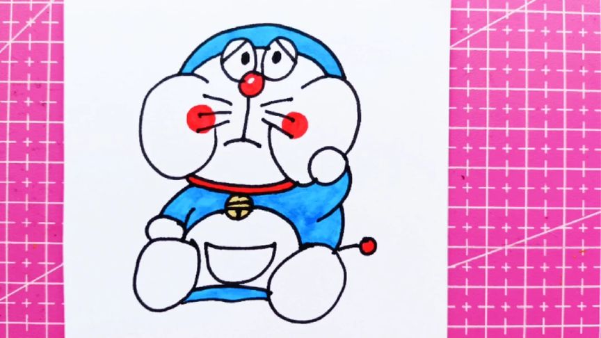 儿童简笔画机器猫的画法,看它怎么了呢?