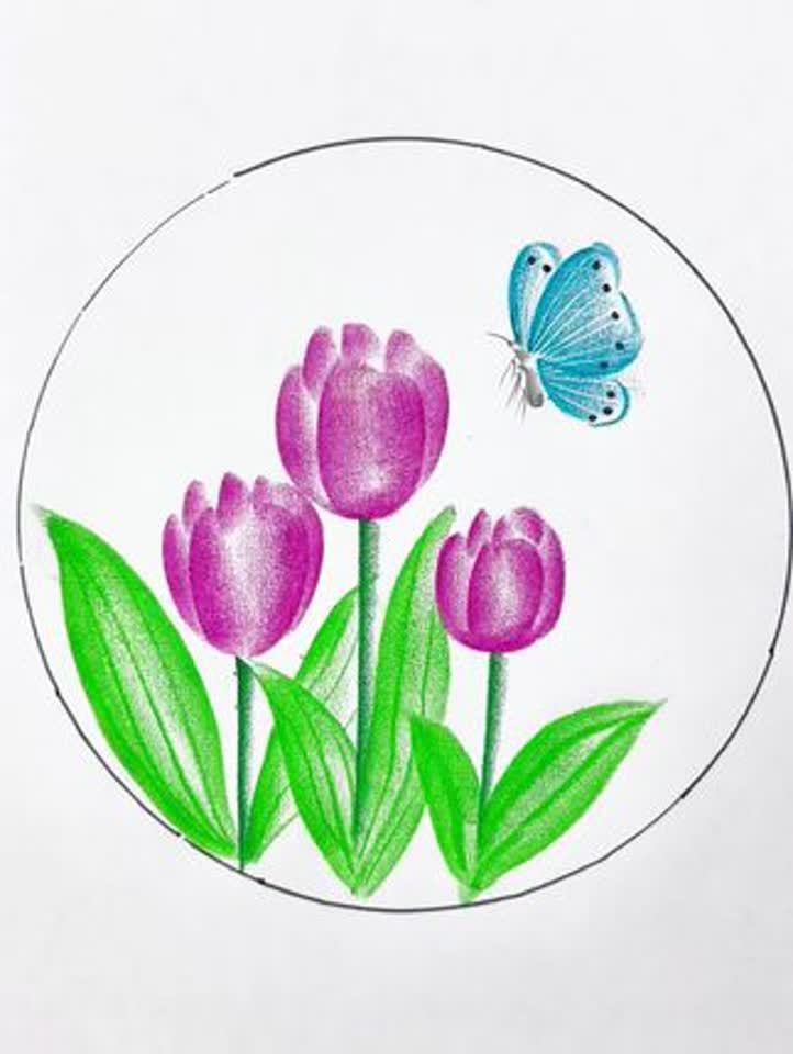 用油画棒画一束郁金香吧,好看又简单 #一起学画画 #画画 #想画就画