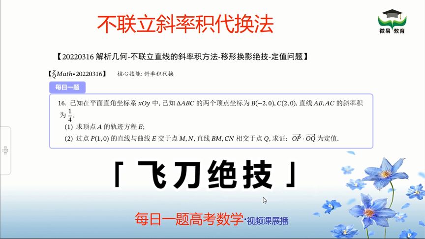 解析几何之不联立技法斜率积代换法-定点定值定轨迹一击必杀绝技