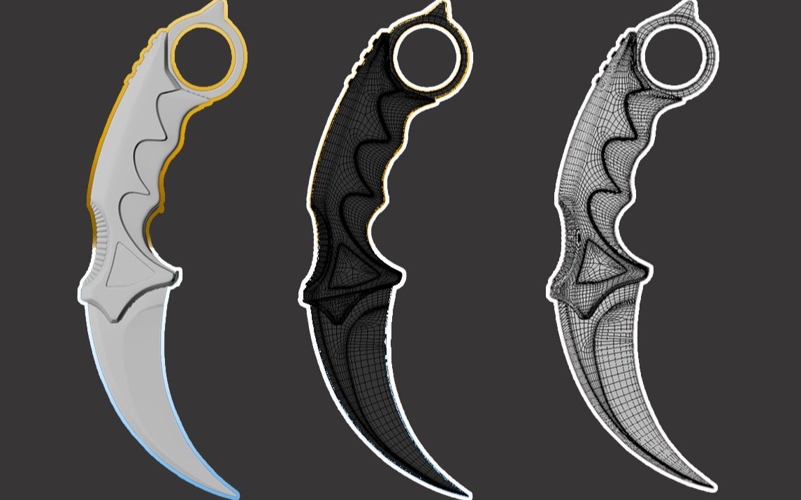 【零基础3D建模教学】3dmax制作CSGO爪刀,模型布线卡线技巧无私...