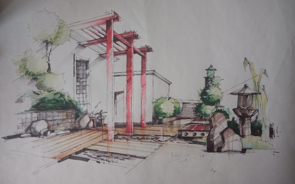 环境设计室内设计手绘效果图A2马克笔上色研究生考试临摹练习