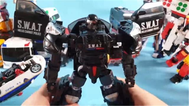 少儿卡通,变形金刚玩具动画,警车变身黑金刚机器人