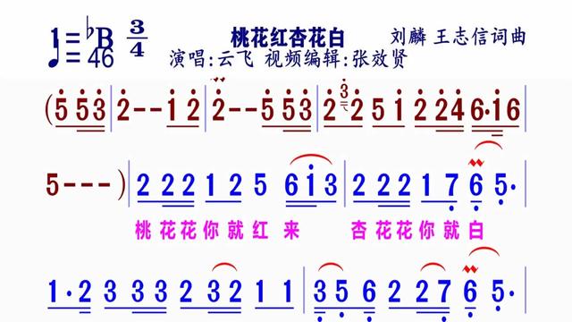 《桃花红杏花白》简谱云飞演唱