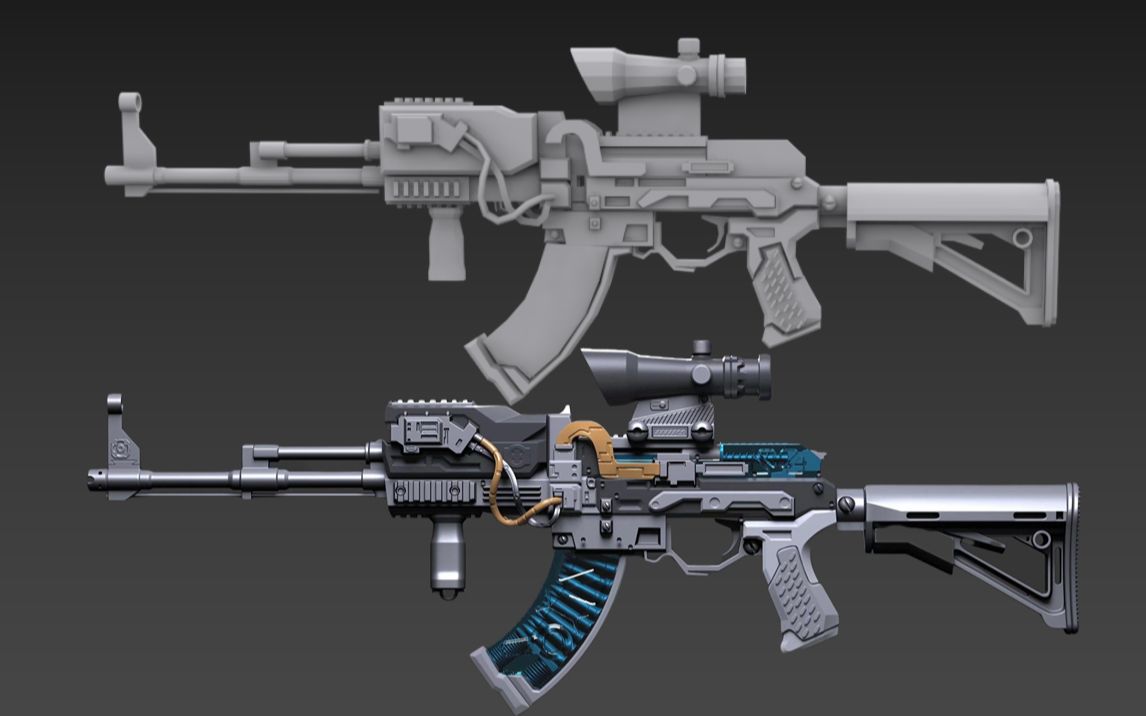 【3dmax枪械建模】魔改ak模型制作,超详细的枪械建模教程!