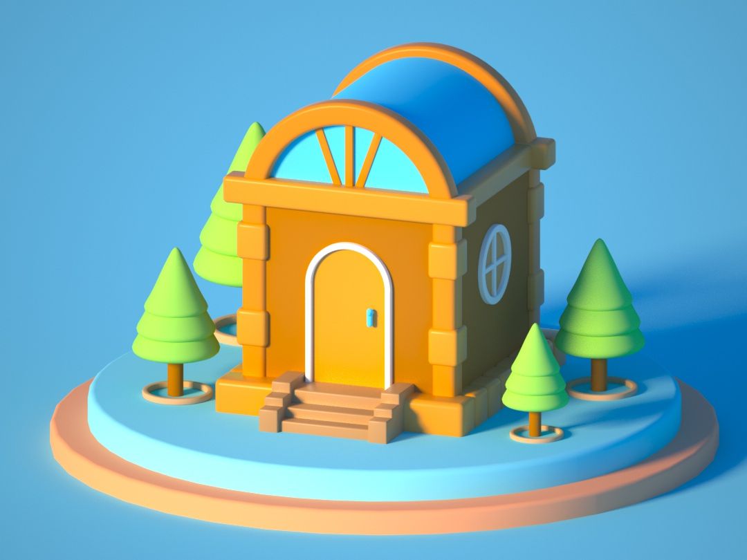 【C4D教程】创意卡通木屋C4D建模教程,清新小场景搭建,附工程文件...
