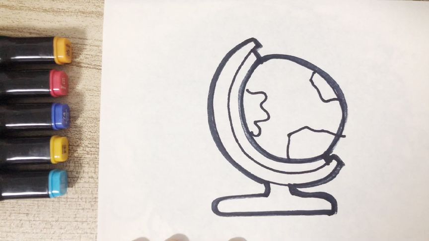 简笔画:画一个地球仪,收藏起来教孩子
