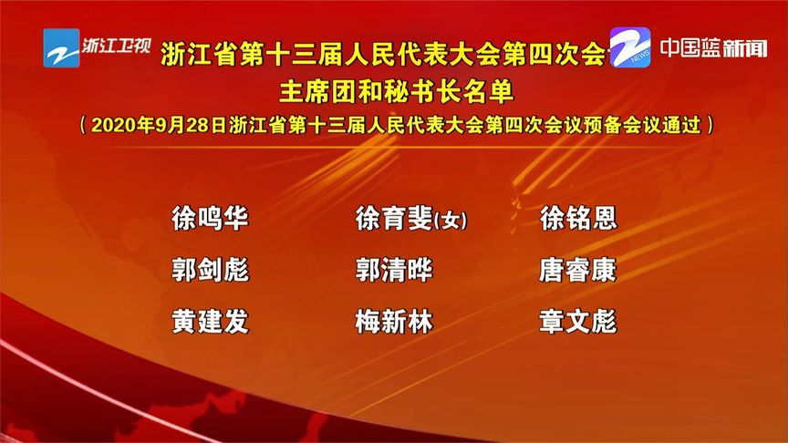 浙江省第十三届人民代表大会第四次会议主席团和秘书长名单