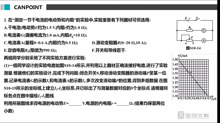 实验十 测电源电动势和内阻(课时巩固2)