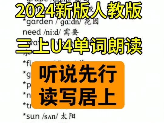 2024新版人教版小学英语三年级英语上册U4单词朗读音频,多听多说多...