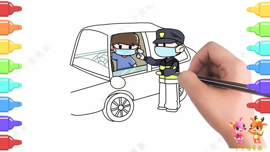 亲子育儿绘画,小学生疫情防控简笔画,测体温的小区保安怎么画