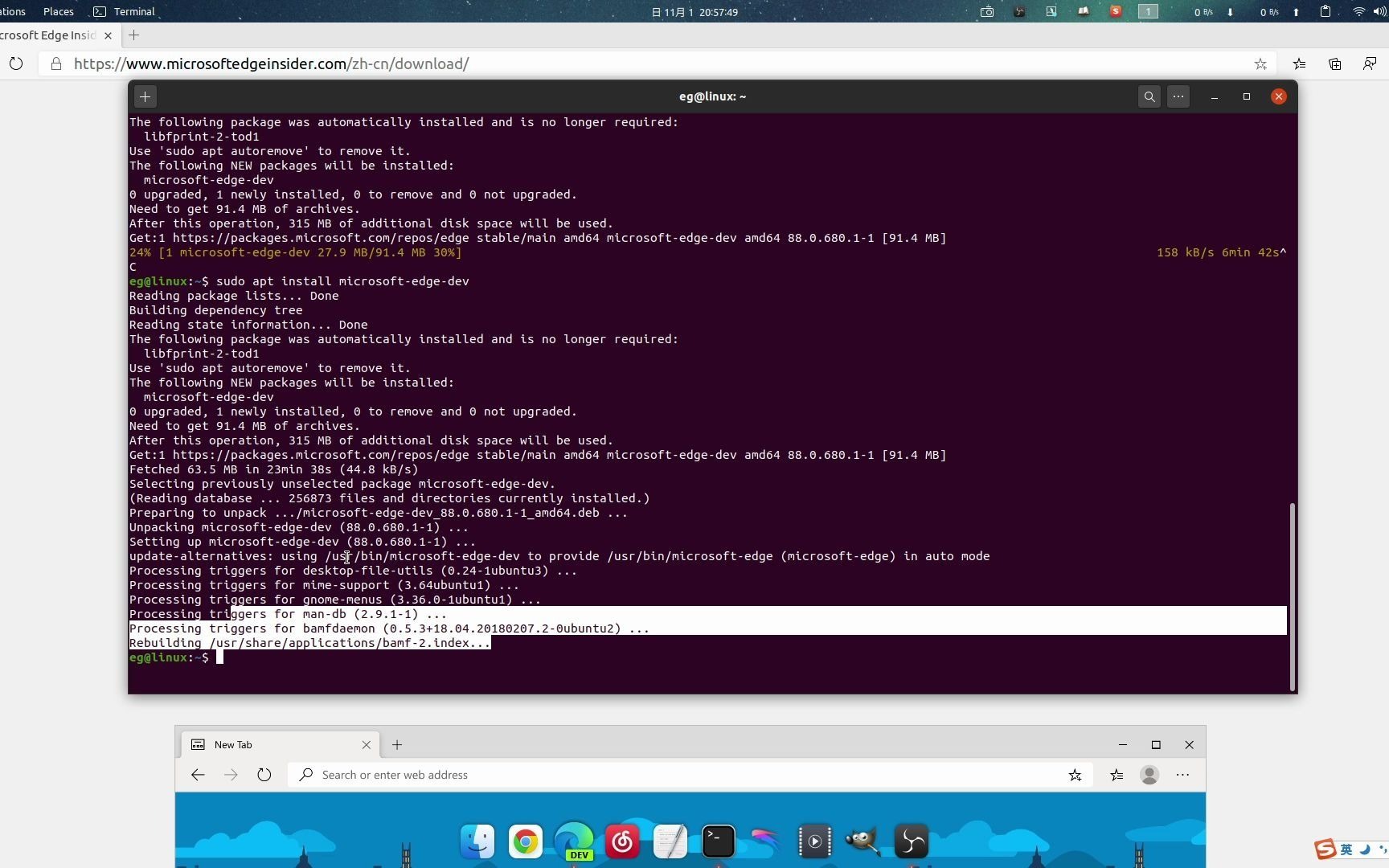 Linux 安装微软 edge 浏览器
