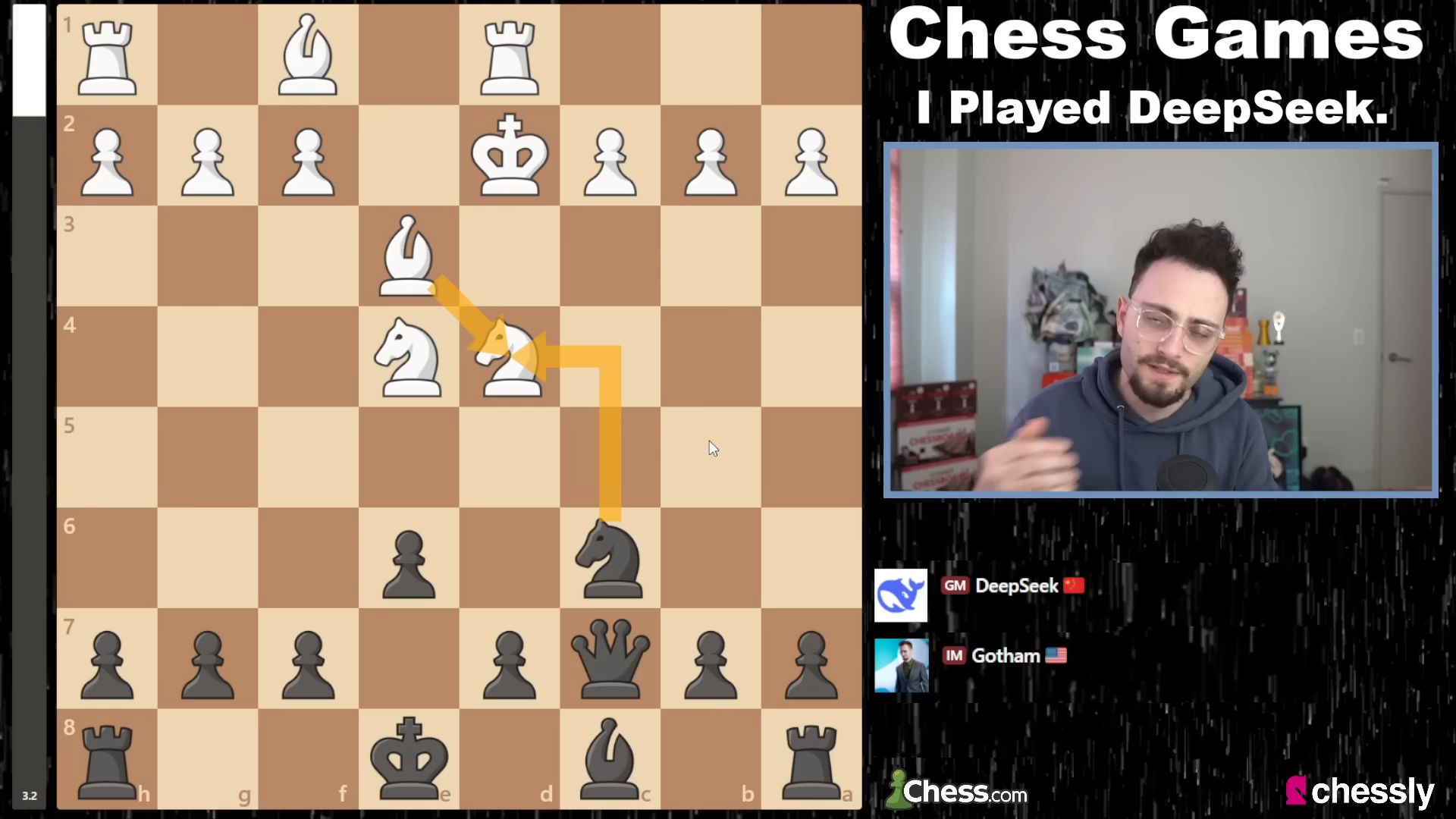 油管上600百万订阅博主GothamChess,用deepseek VS chatgpt下象棋...