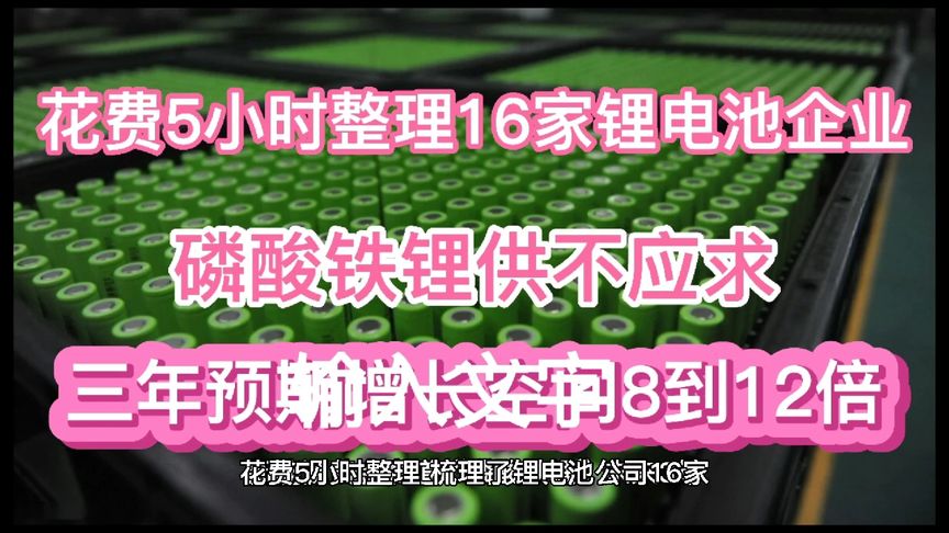 花费5小时整理,锂电池公司16家,磷酸铁锂供不应求