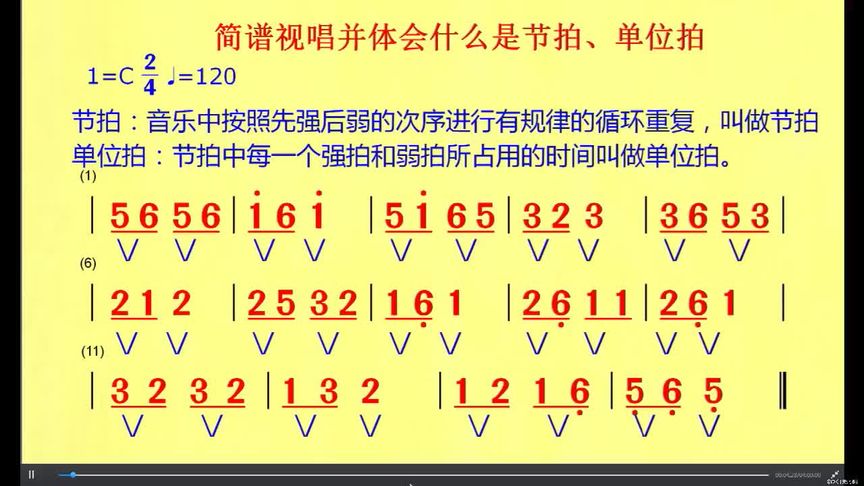 简谱视唱并体会什么是节拍,单位拍