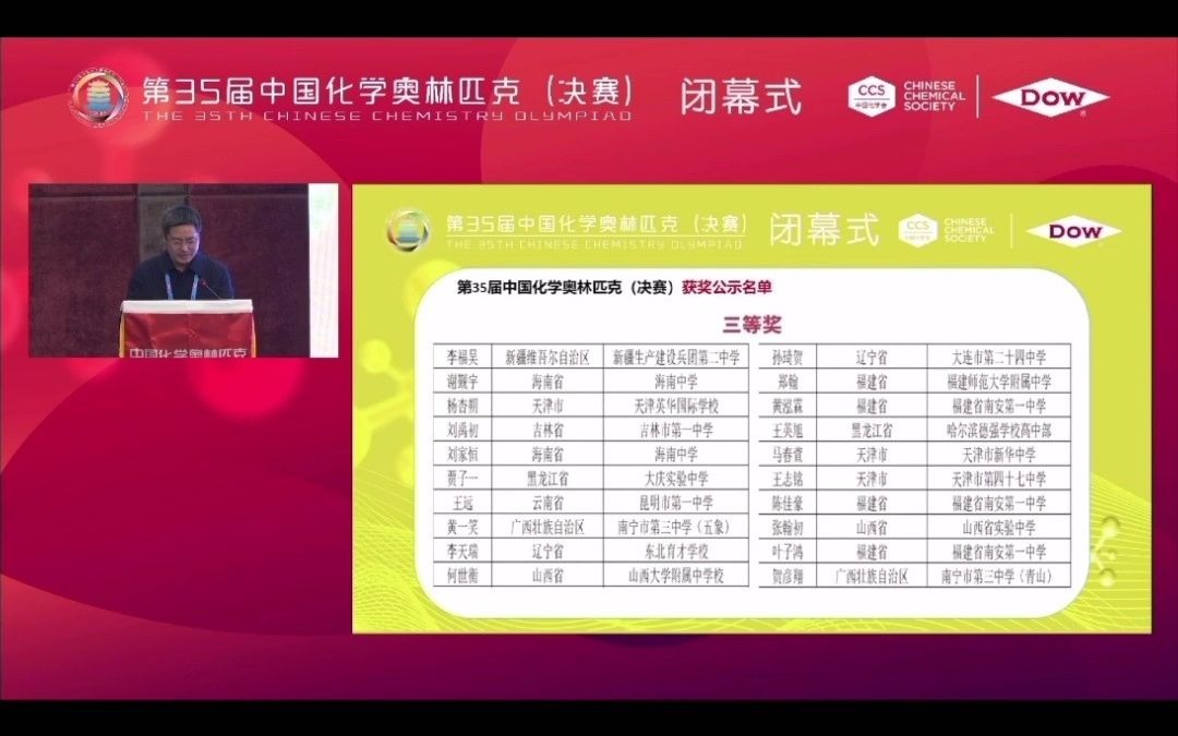 第35届中国高中生化学竞赛决赛:三等奖 获奖名单