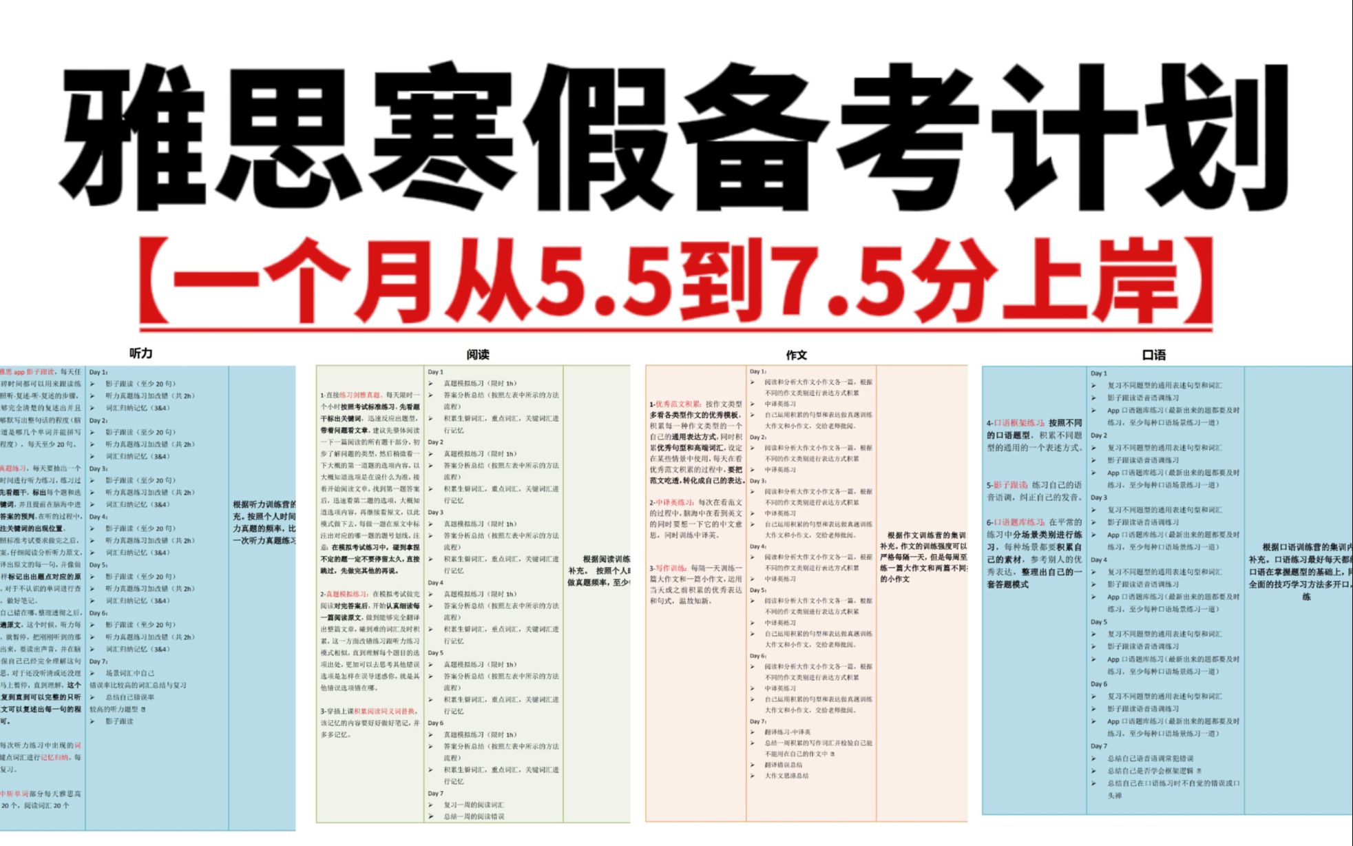 雅思备考计划|寒假复习计划表 一个月从5.5到7.5分上岸!看这个攻略就...