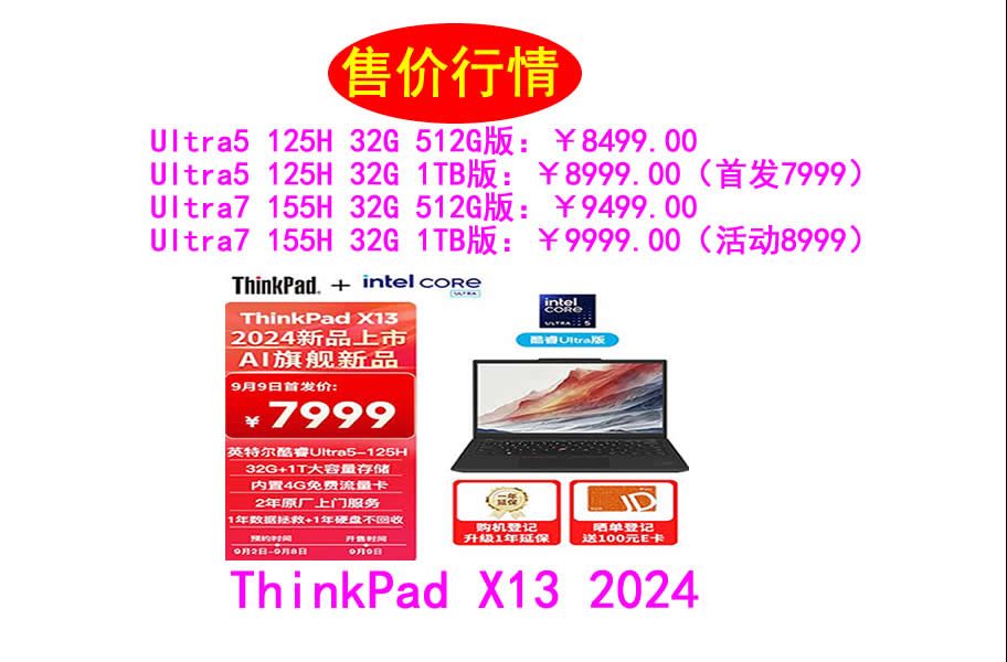 联想ThinkPad X13 2024款在售版本,售价行情,配置一览详情
