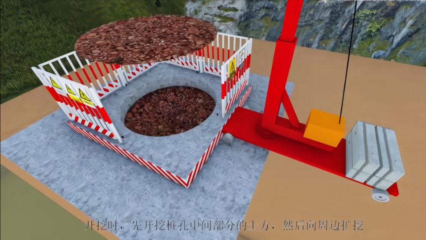 公路桥梁施工,人工挖孔桩BIM施工动画演示,土木工程零基础学习