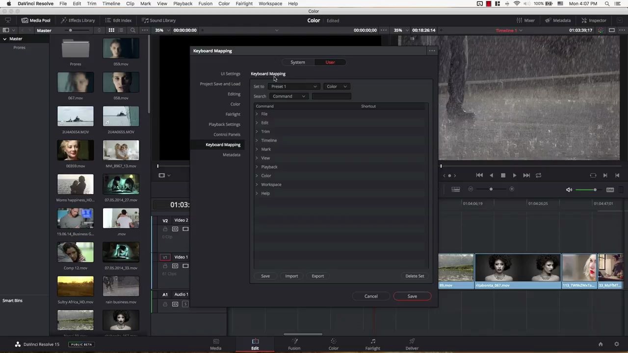 达芬奇调色 快捷键的使用