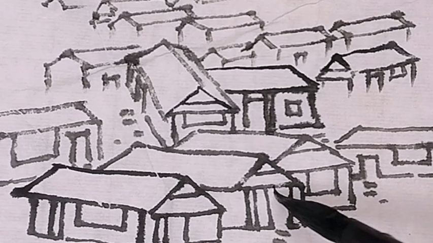美术老师教您画房屋,几个简单几何图形组合就是房屋,又学到一招