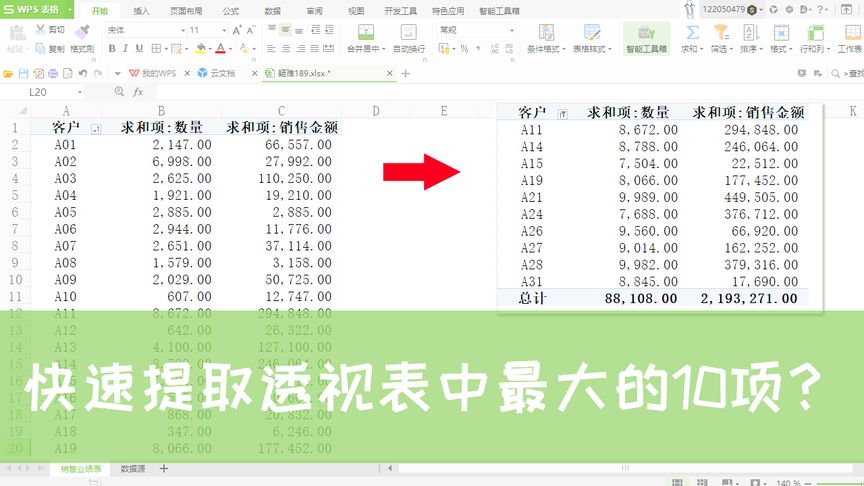 数据透视表中,如何快速筛选出前10项数据?前20项,前100项呢?