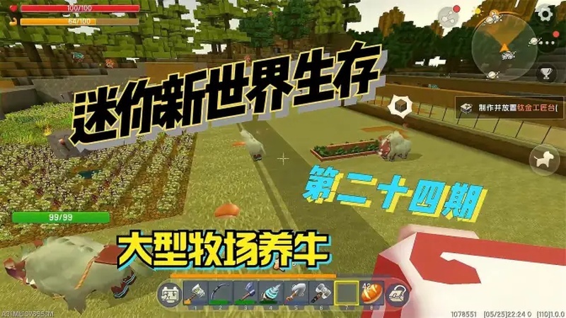 迷你世界新版本生存,迷你新世界生存24,建造超大牧场养牛